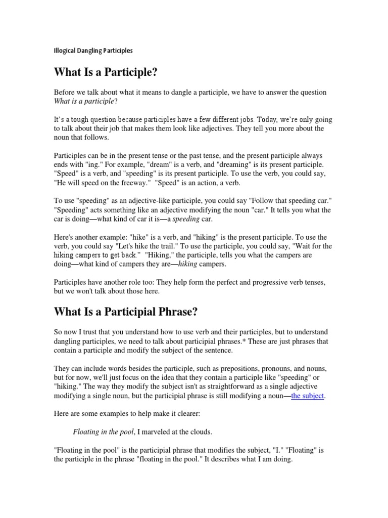 Illogical Dangling Participles | PDF | Verb | Linguistic Typology