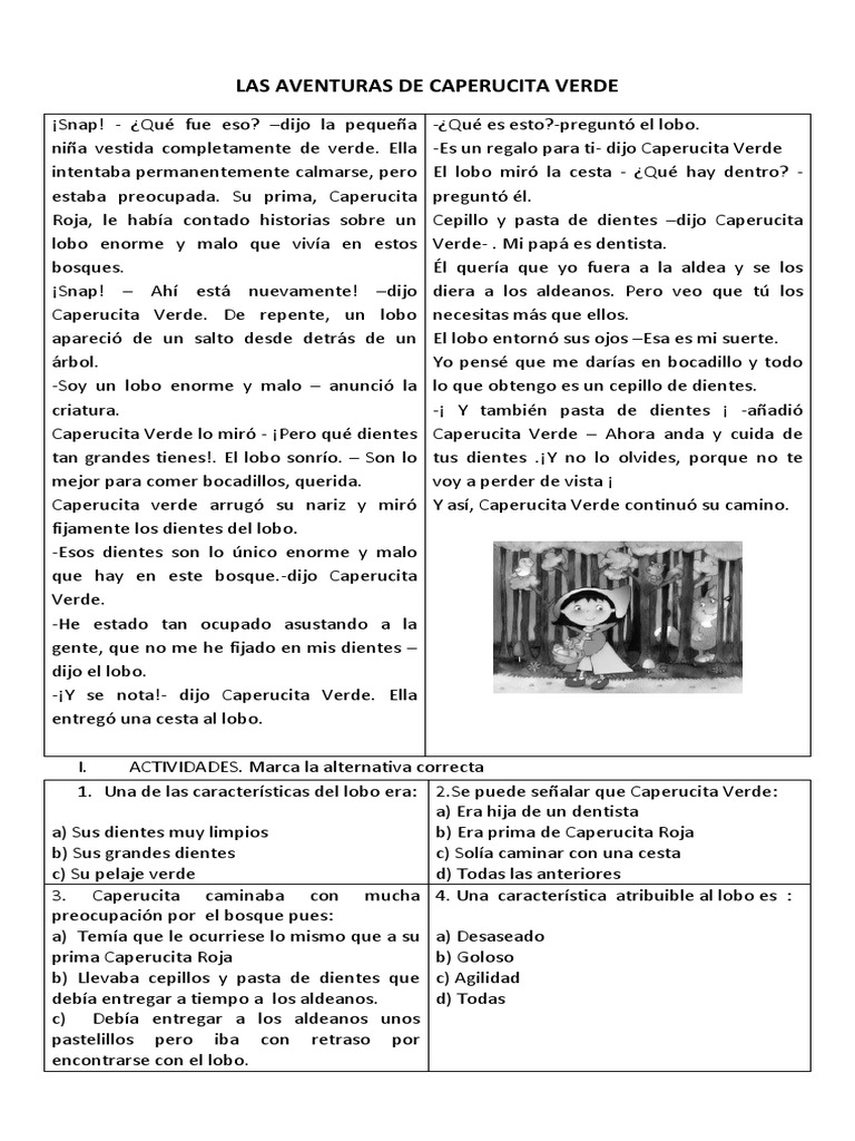 Caperucita Verde Comprensión Lectora | PDF | Caperucita Roja