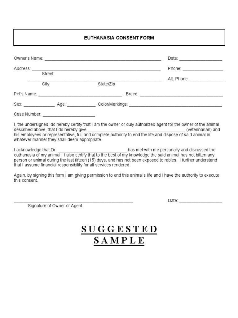 Suggested Sample: Euthanasia Consent Form | PDF
