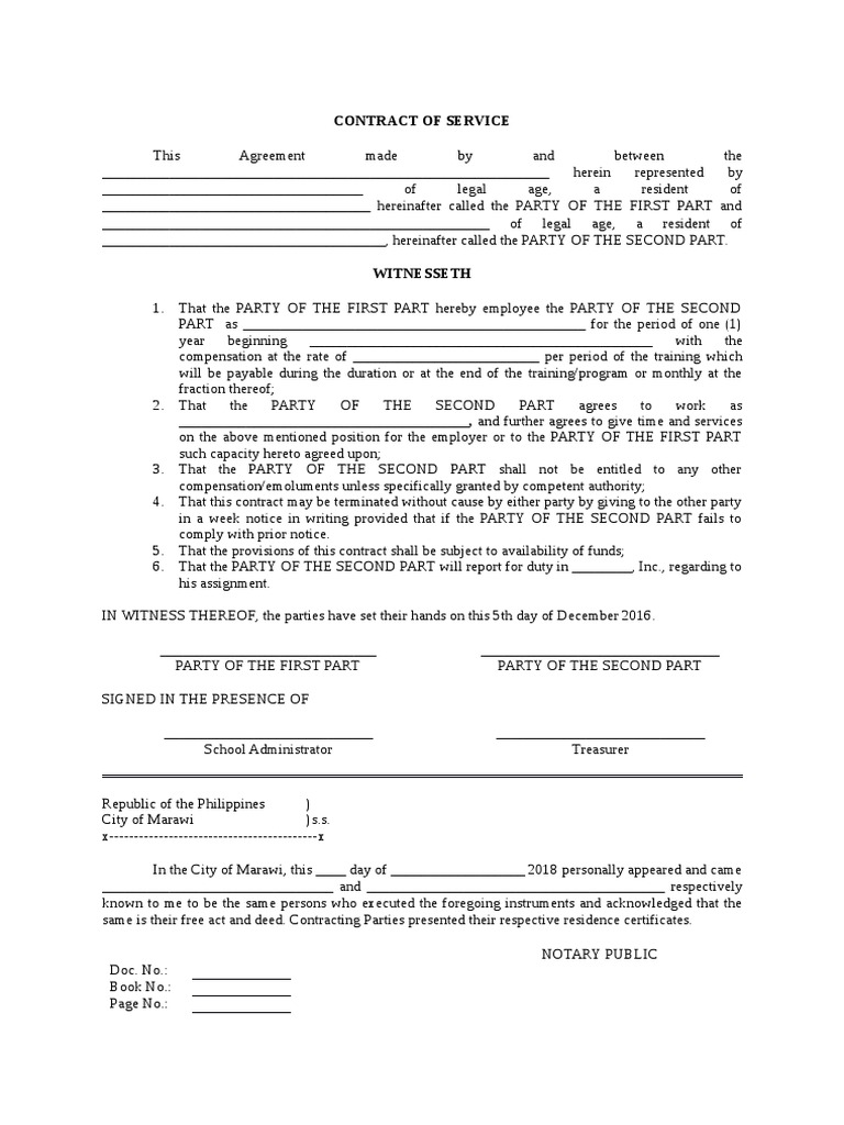 Contract of Service TESDA TVI | PDF | Business Law | Civil Law (Legal ...