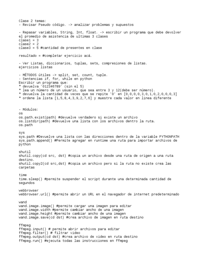 Repaso de conceptos básicos de Python y módulos útiles | PDF