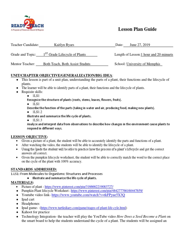 Lesson Plan Guide: Unit/Chapter Objective/Generalization/Big Idea | PDF ...