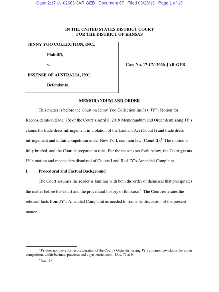 Jenny Yoo v. Essense of Australia - Order Granting Motion For ...