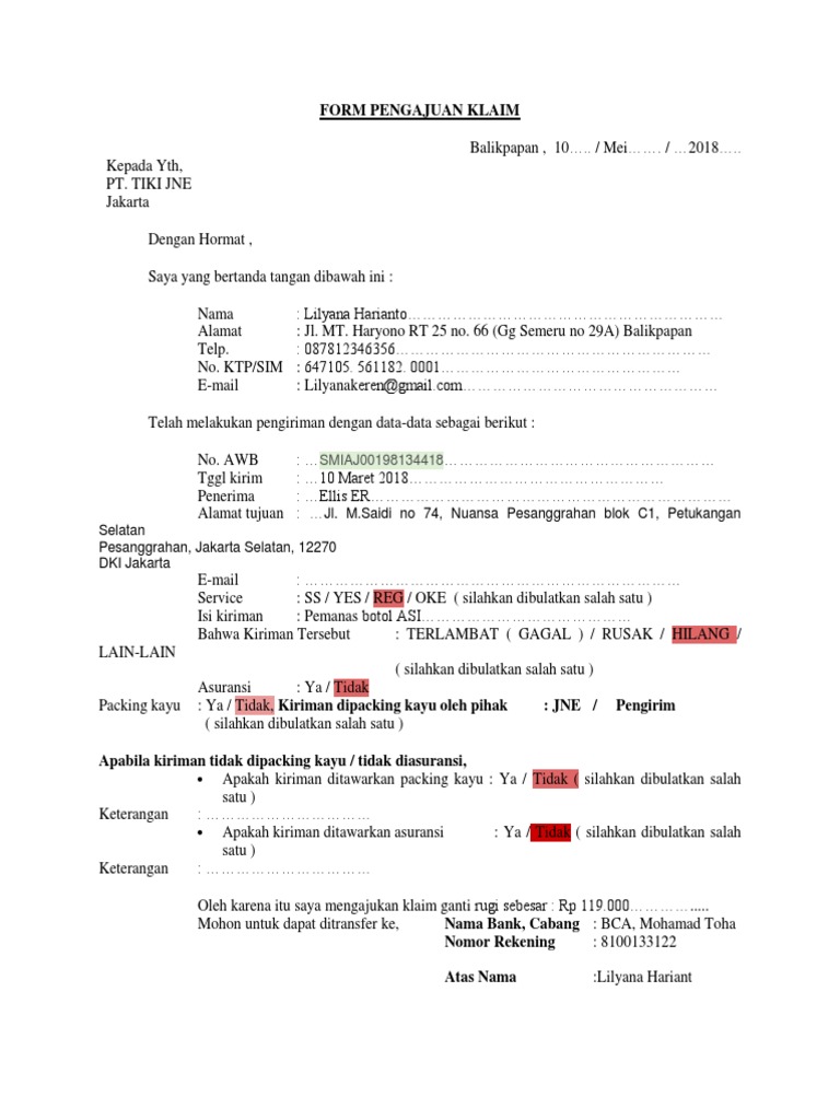 Form Pengajuan Klaim | PDF