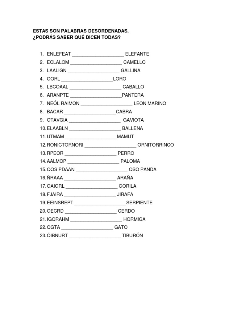 Palabras desordenadas para descifrar | PDF