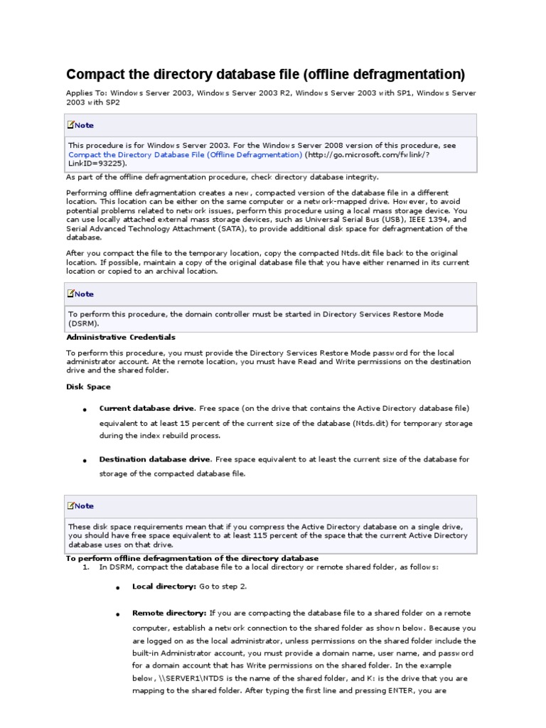 Compact The Directory Database File (Offline Defragmentation) | PDF | Computer File | Computer ...