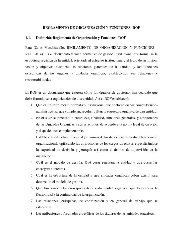 Reglamento de Organización y Funciones - Rof | PDF | Regulación | Empoderamiento