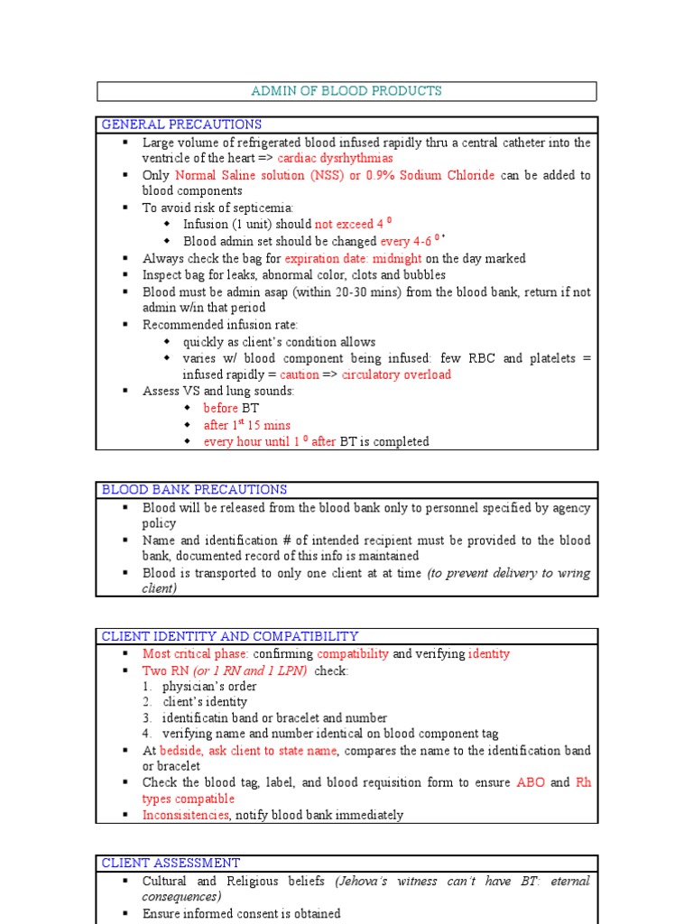 Blood Transfusion Administration Guide | PDF | Intravenous Therapy ...