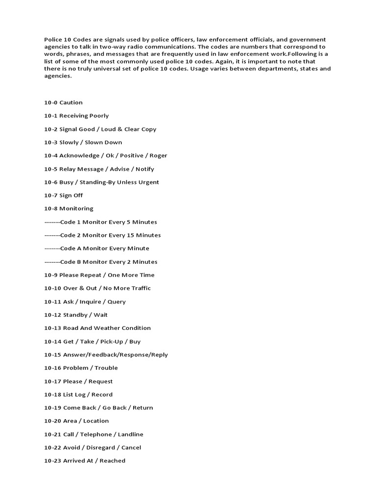 Police Radio Codes Guide | PDF | Police | Ambulance