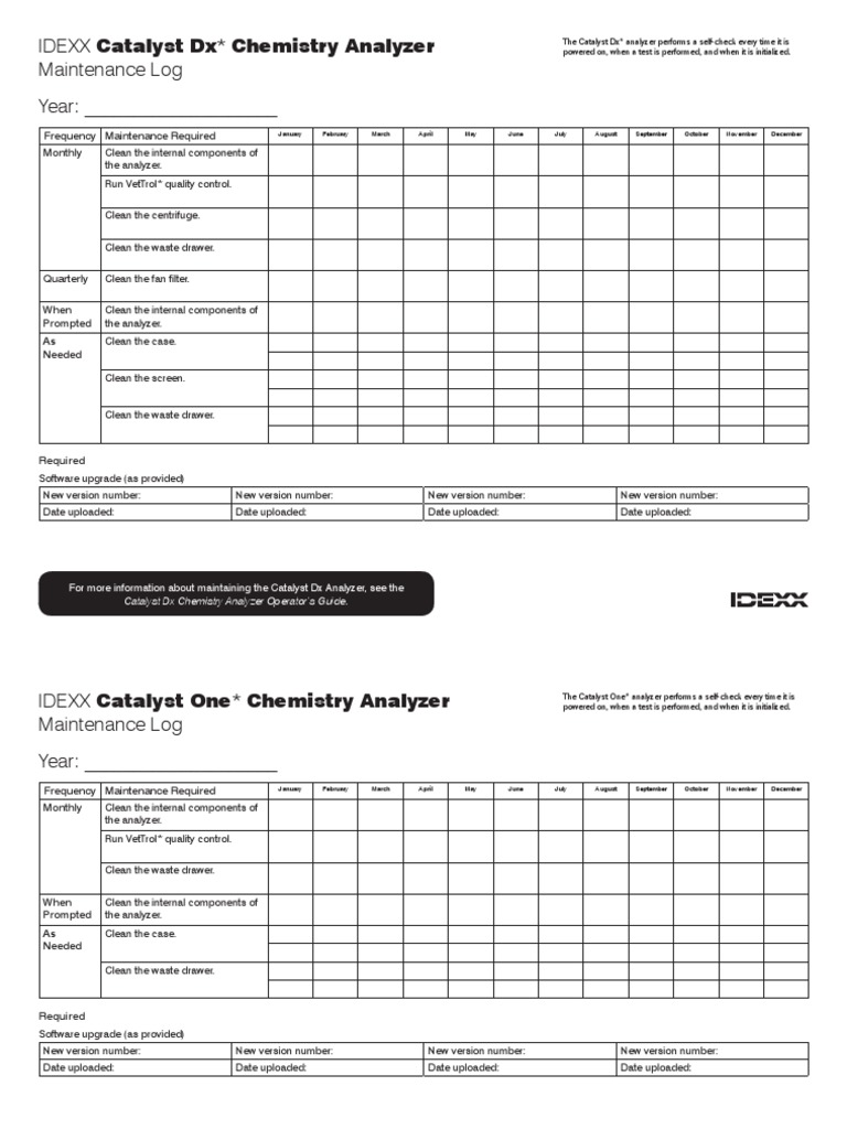 Idexx Vetlab QC Maintenancelog | PDF | Purified Water | Chemistry