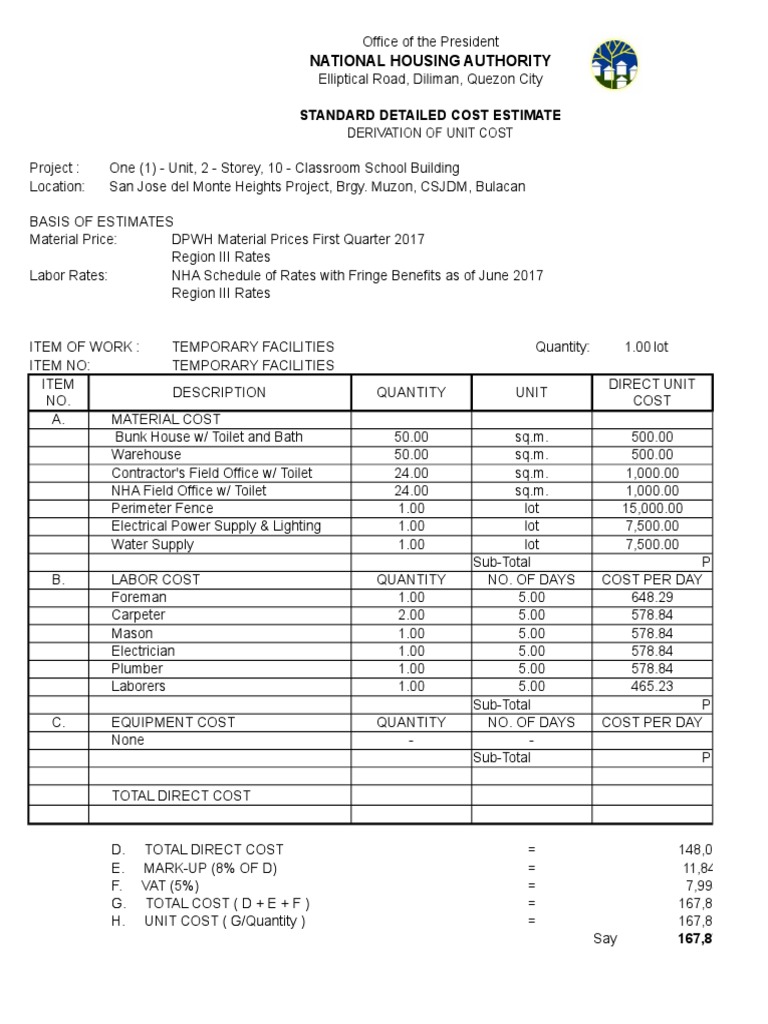 Cost Estimate for 2-Storey School Building | PDF | Building Engineering ...
