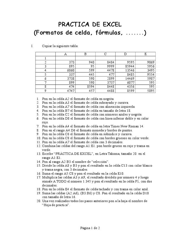 Práctica de Formatos y Fórmulas en Excel | PDF | Ajedrez | Juegos de ...
