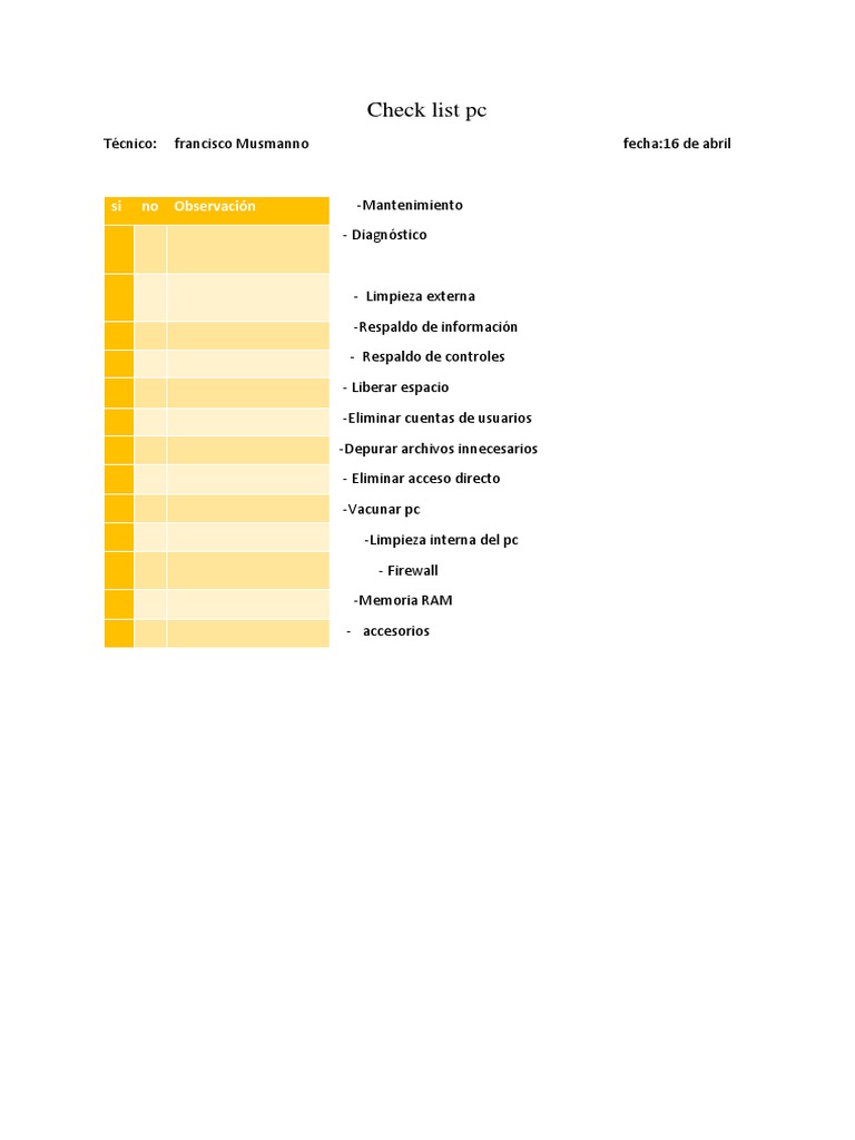 Checklist de Mantenimiento de PC | PDF | Tecnología digital | Informática