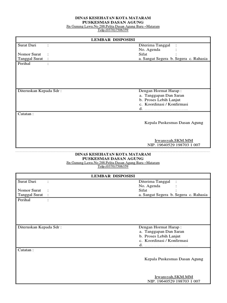 Lembar Disposisi | PDF