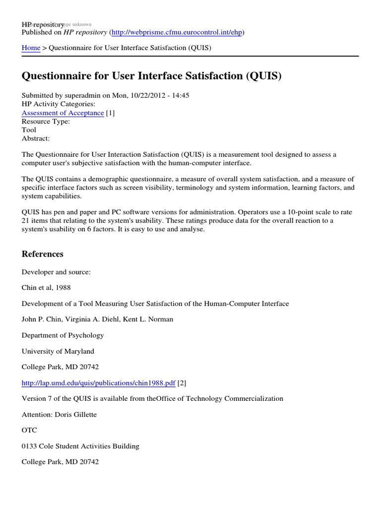 HP Repository - Questionnaire For User Interface Satisfaction (QUIS ...