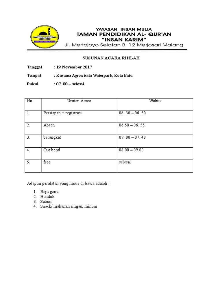 Susunan Acara Rihlah | PDF
