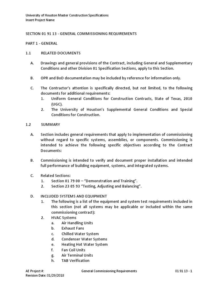 University of Houston Master Construction Specifications Insert Project ...