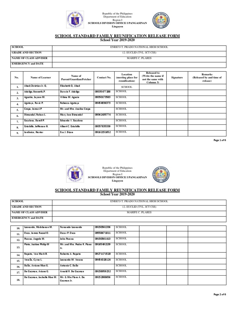 Family Reunification Release Form | PDF