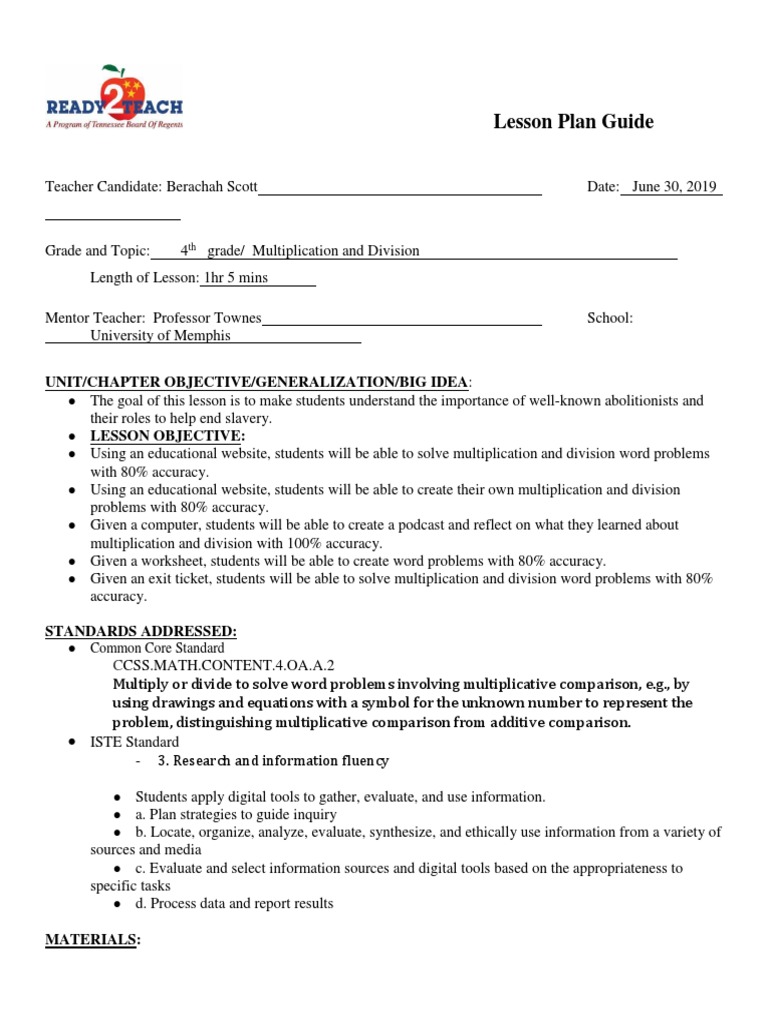 Lesson Plan-2 | PDF | Division (Mathematics) | Educational Technology