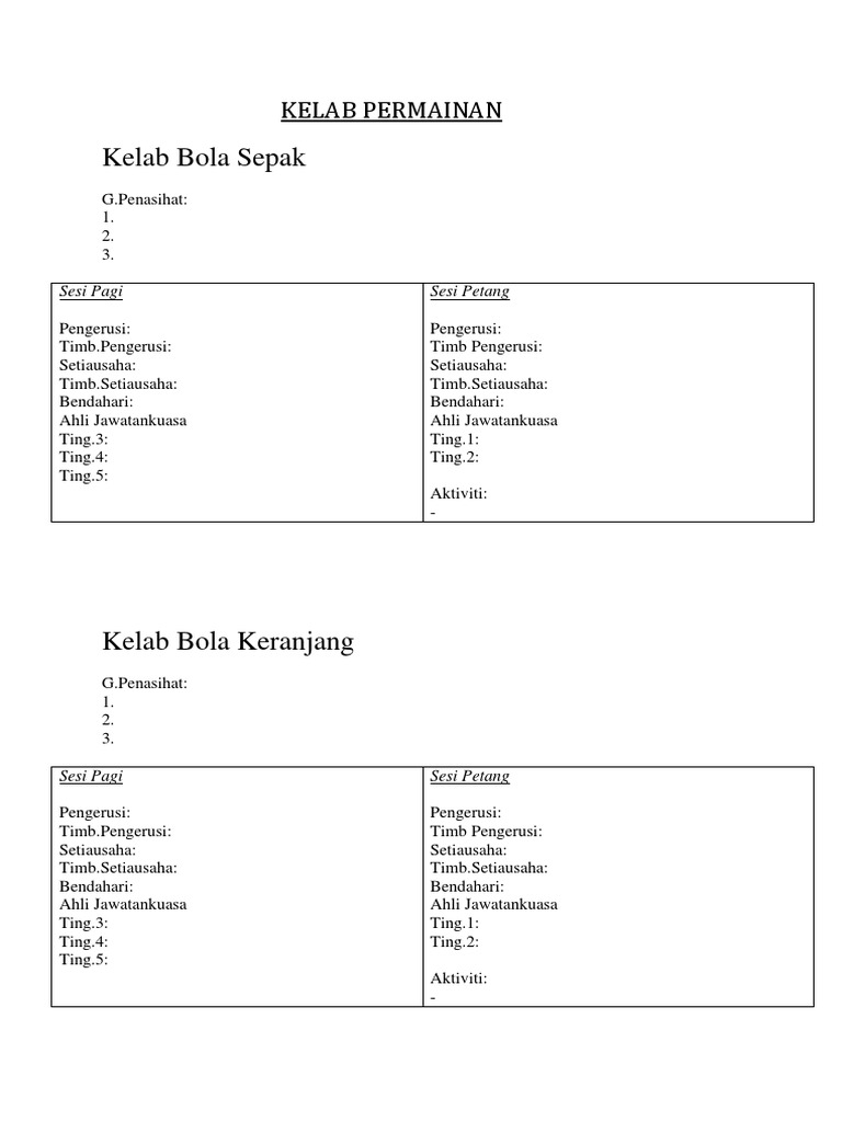 Template Kelab Permainan | PDF