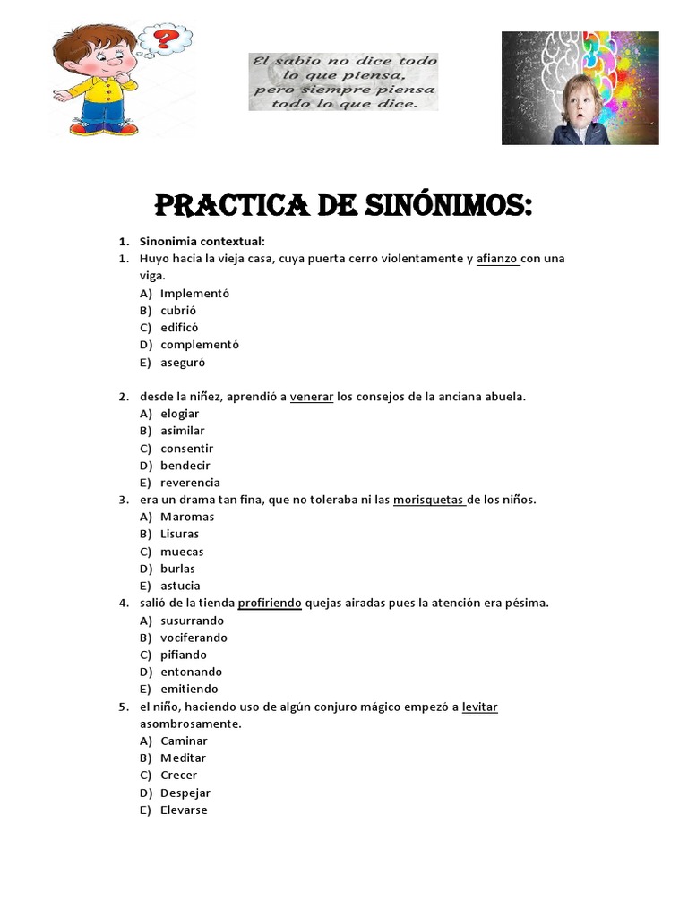 Practica de Sinónimos | PDF