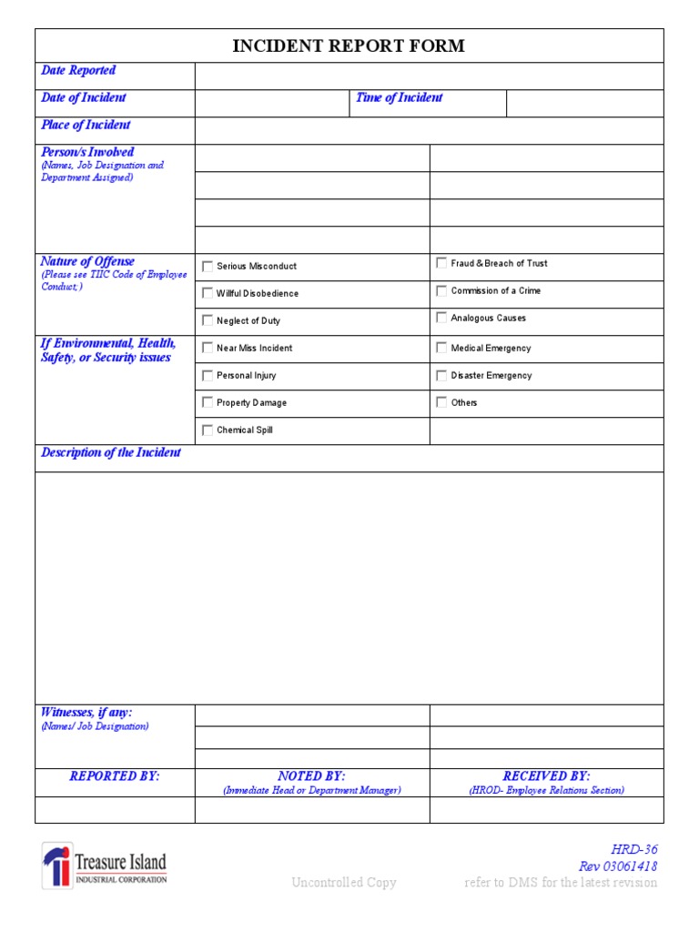 Incident Report Form Template | PDF