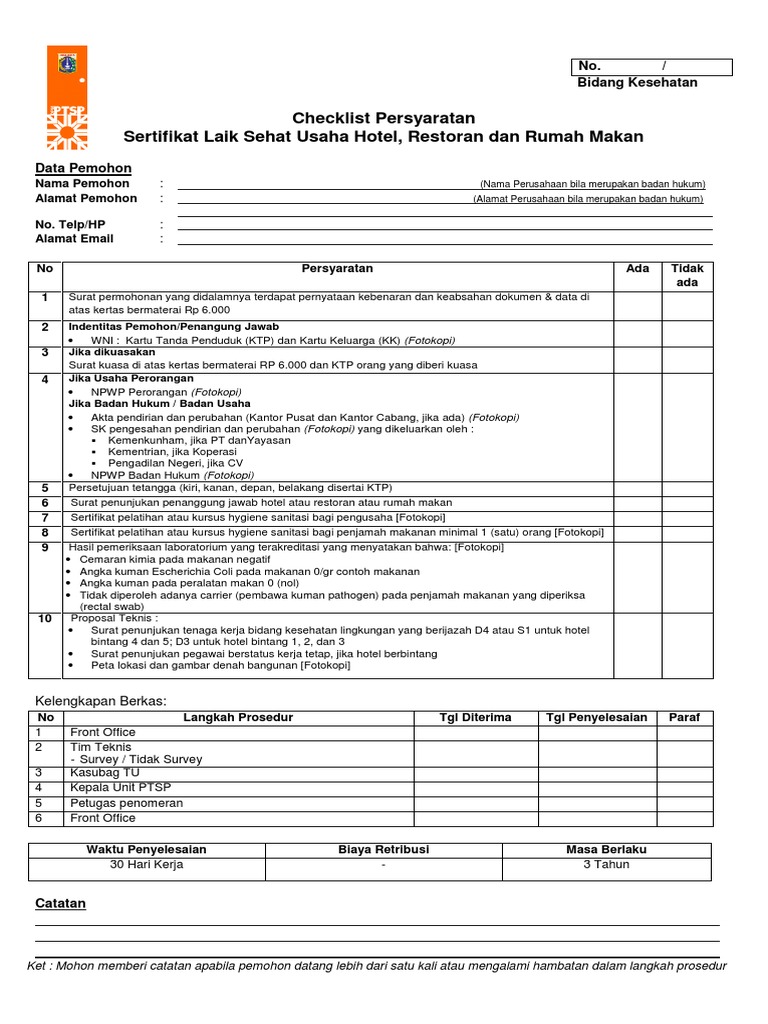 Sertifikat Laik Sehat Hotel dan Restoran | PDF