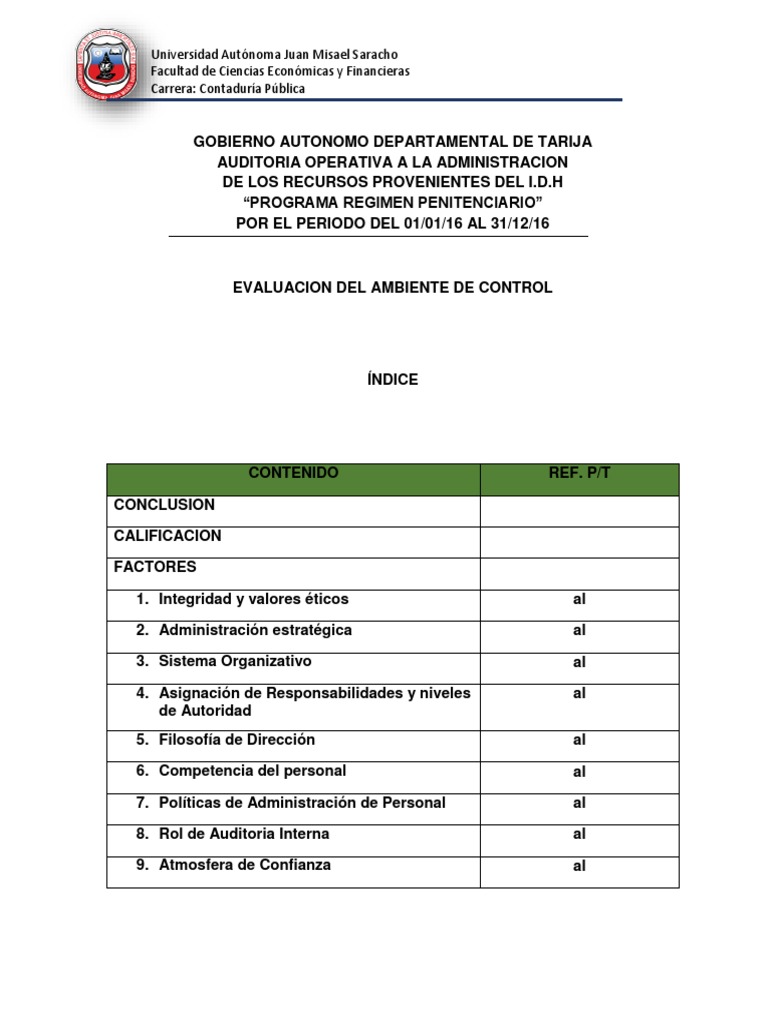 Ambiente de Control | Descargar gratis PDF | Contador | Auditoría