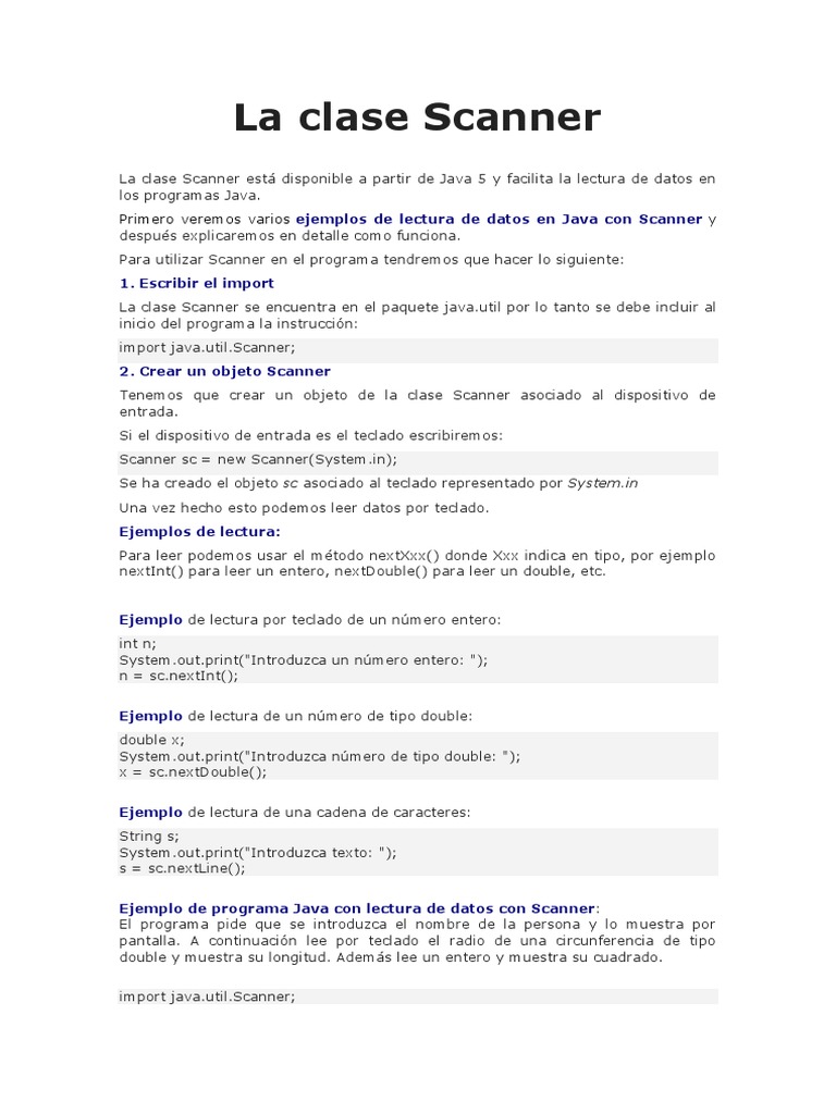 Clase Scanner Pdf Java Lenguaje De Programación Cadena