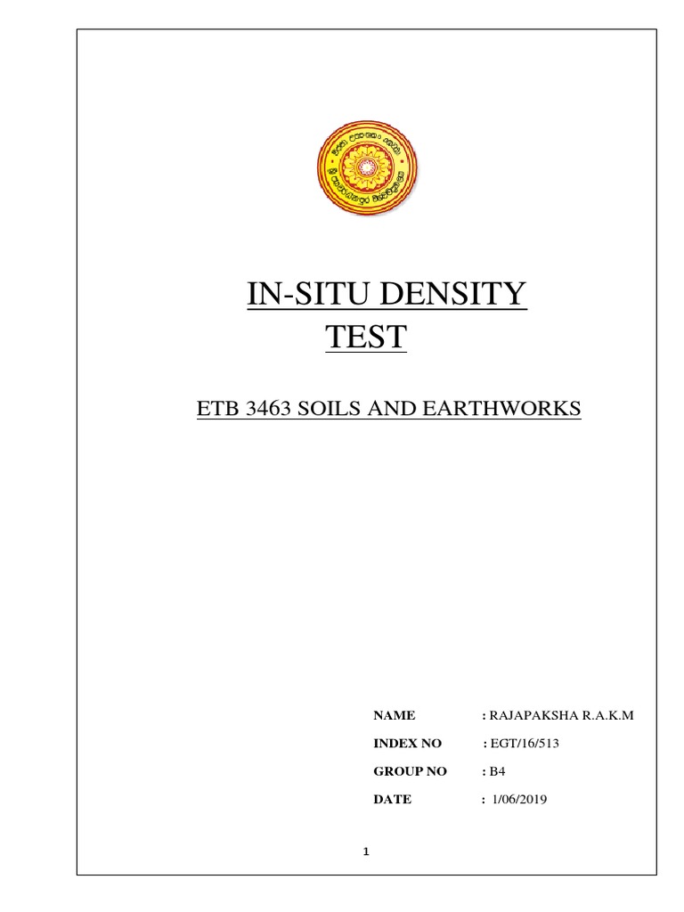Instu Density Test | PDF | Density | Soil