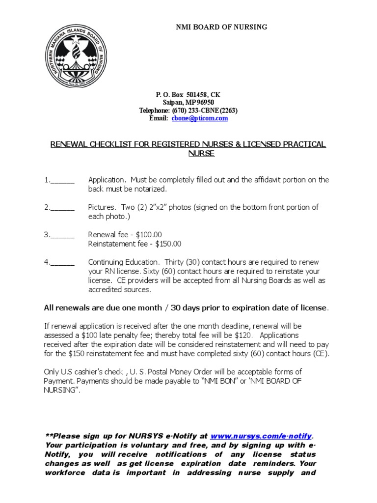 03.09.18 Doc 40 Renewal Checklist For Registered Nurses. Revised | PDF