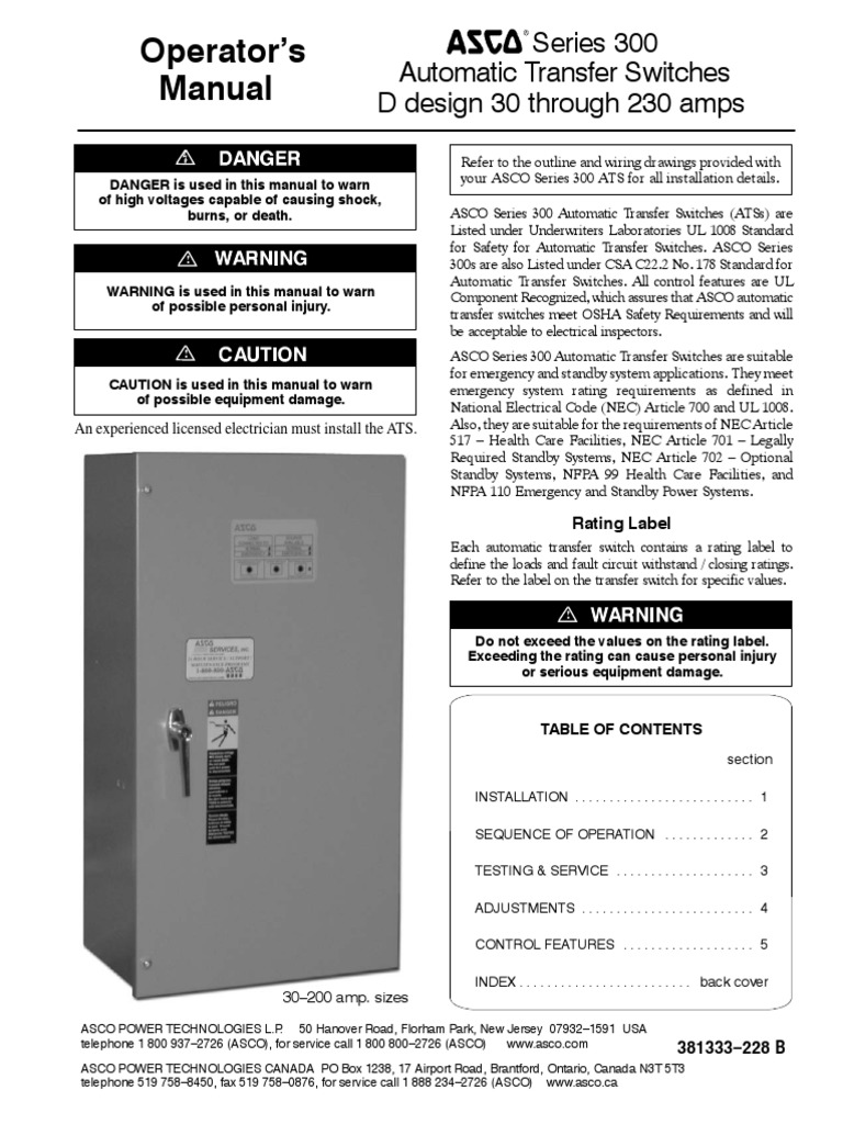 Asco ABT 300 30 To 230amp Operator | PDF | Switch | Relay