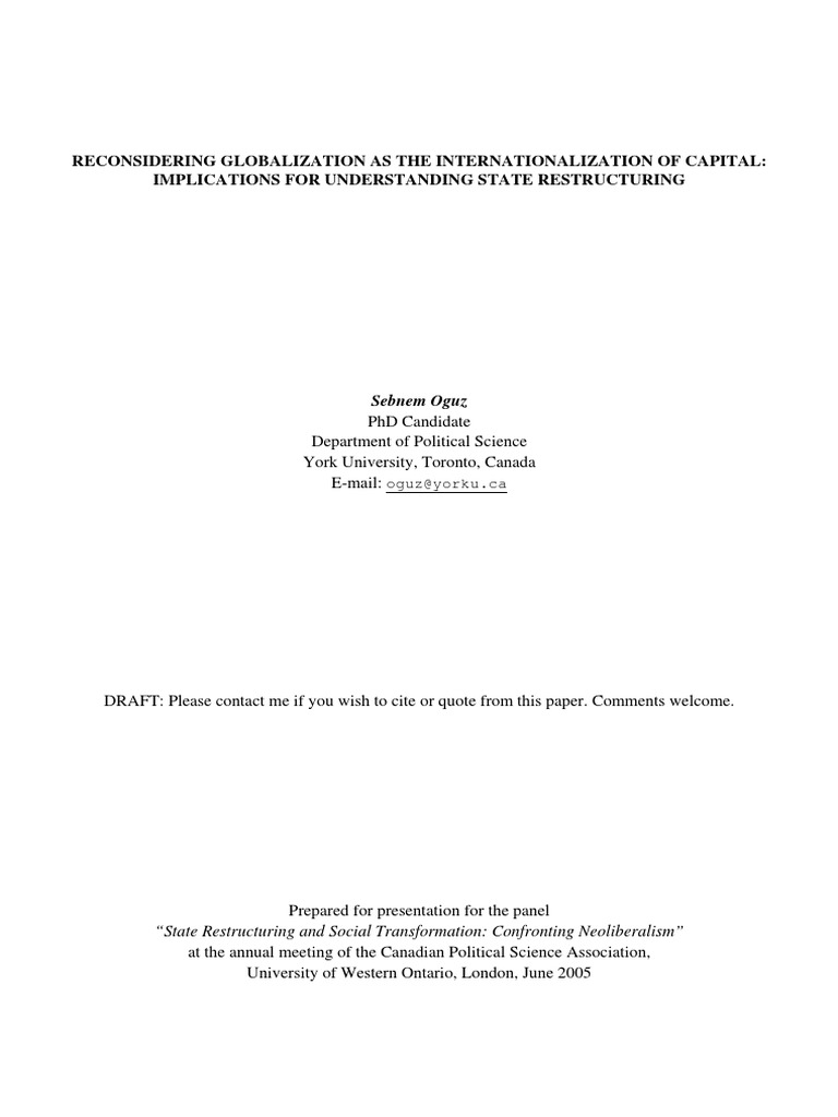 Reconsidering Globalization As The Internationalization of Capital ...