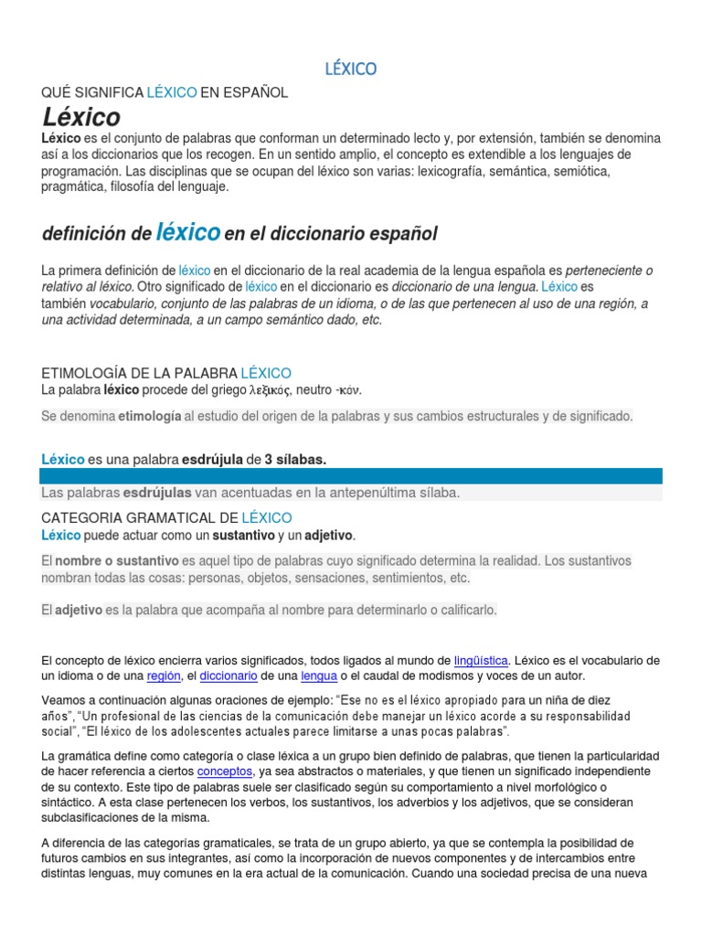 Léxico: Definición y Usos Lingüísticos | PDF | Léxico | Palabra
