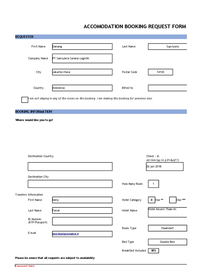 Hotel Booking Request Form | PDF | Hotel And Accommodation