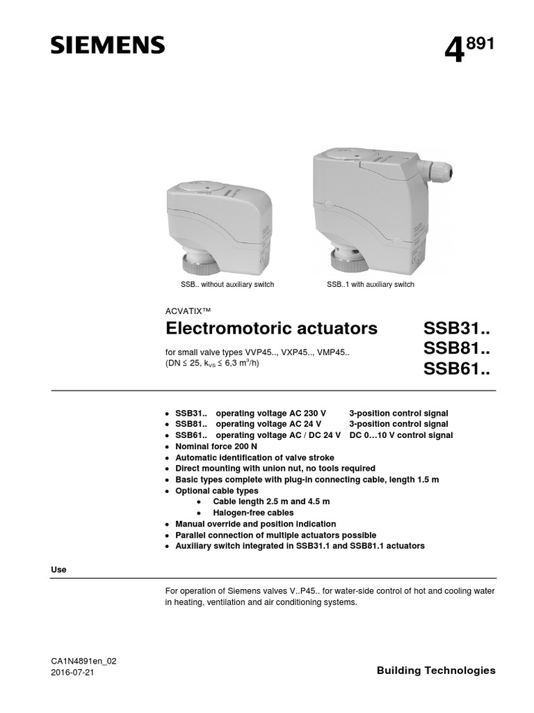 Actuator Siemens SSB | PDF | Electrical Connector | Vacuum Tube