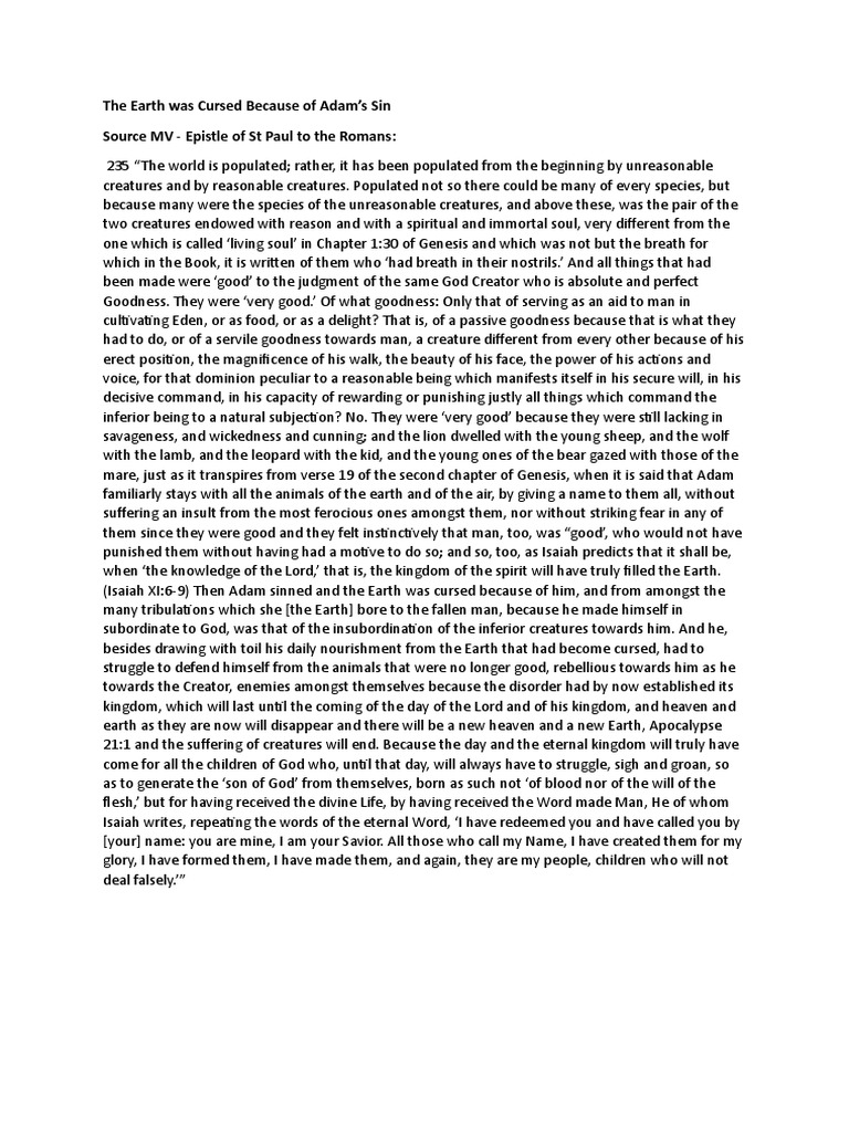 The Curse of Earth from Adam's Sin | PDF | Adam | Theology