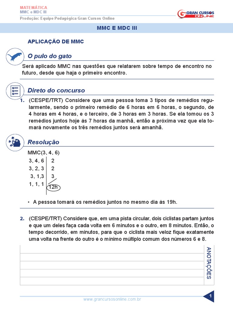 Tempo de Encontro Futuro: Aplicando MMC e MDC | PDF | Tempo | Ensino de ...