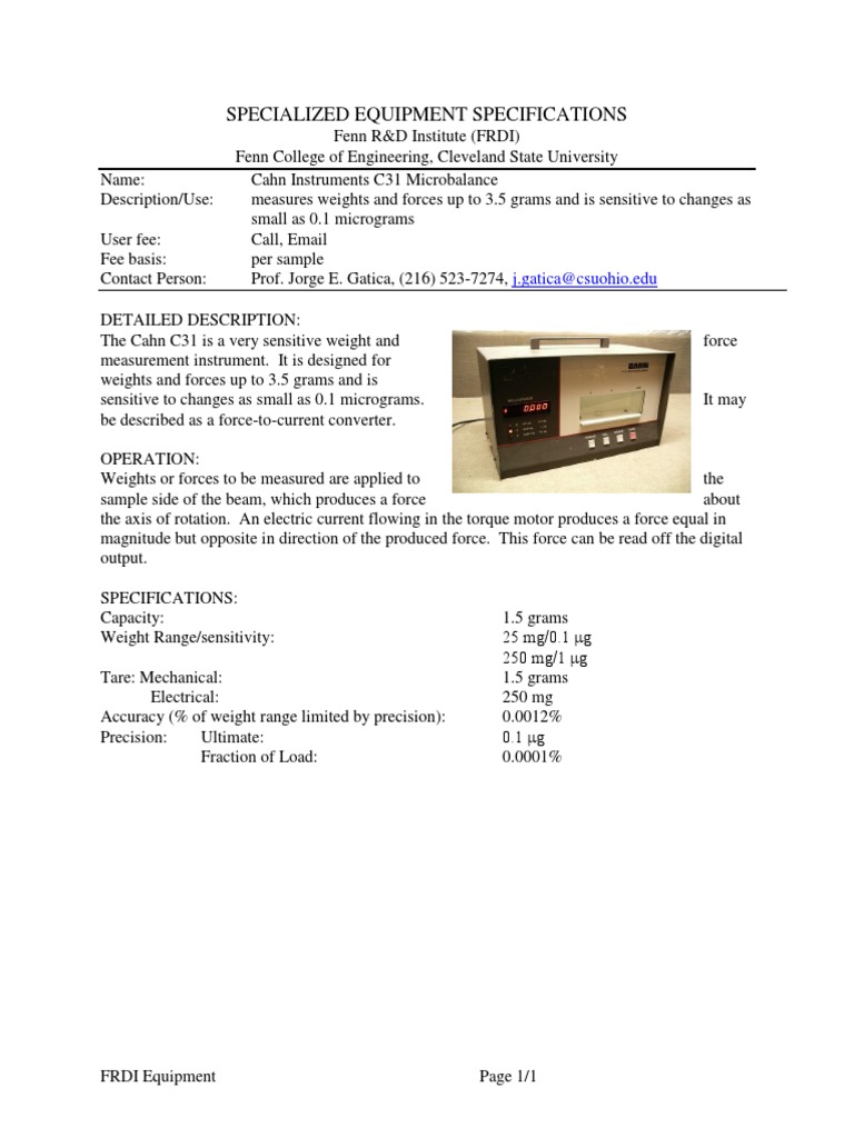 Cahn Microbalance Specifications | PDF