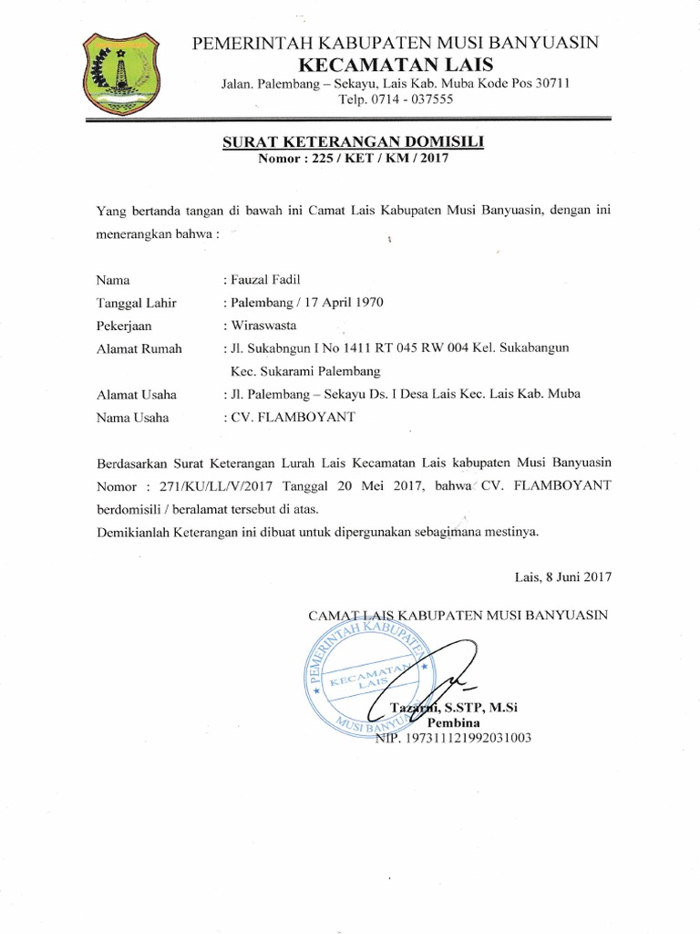Contoh Surat Keterangan Domisili | PDF