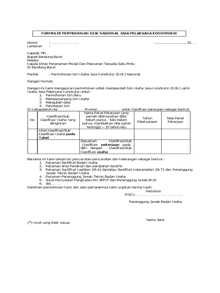 Contoh Form Permohonan IUJK Baru | PDF