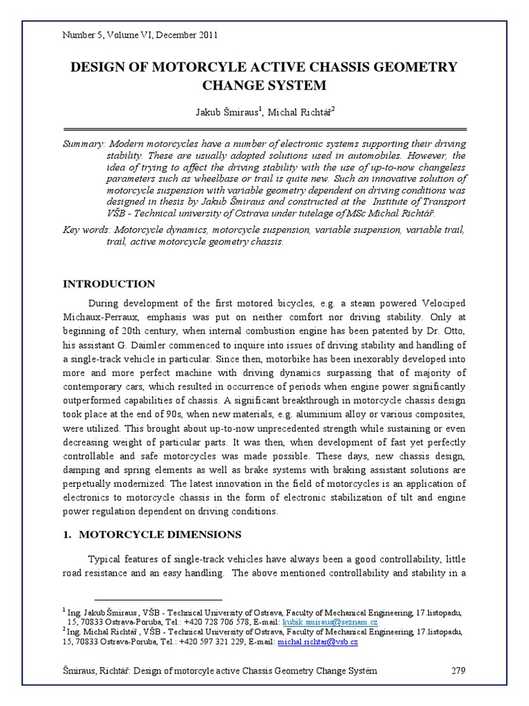Design of Motorcyle Active Chassis Geometry Change System: Number 5 ...