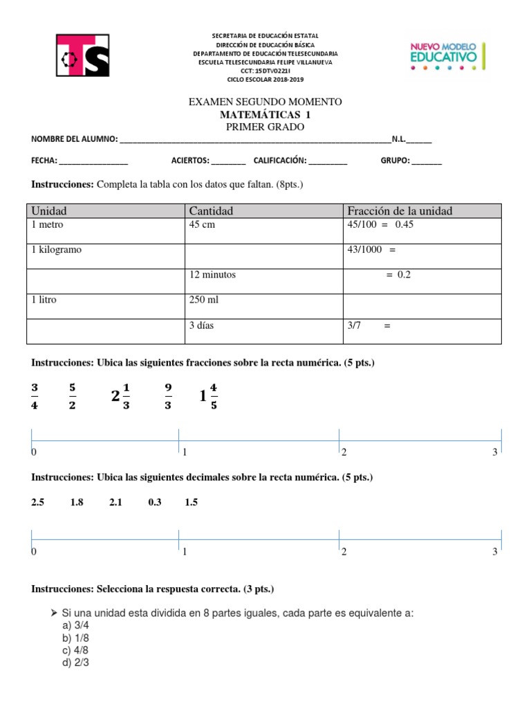 2do Matem Ticas | PDF | Fracción (Matemáticas) | División (Matemáticas)