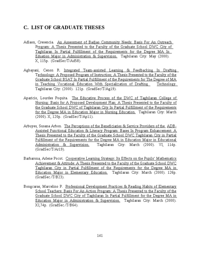 List of Graduate Theses PDF | PDF | Graduate School | Thesis