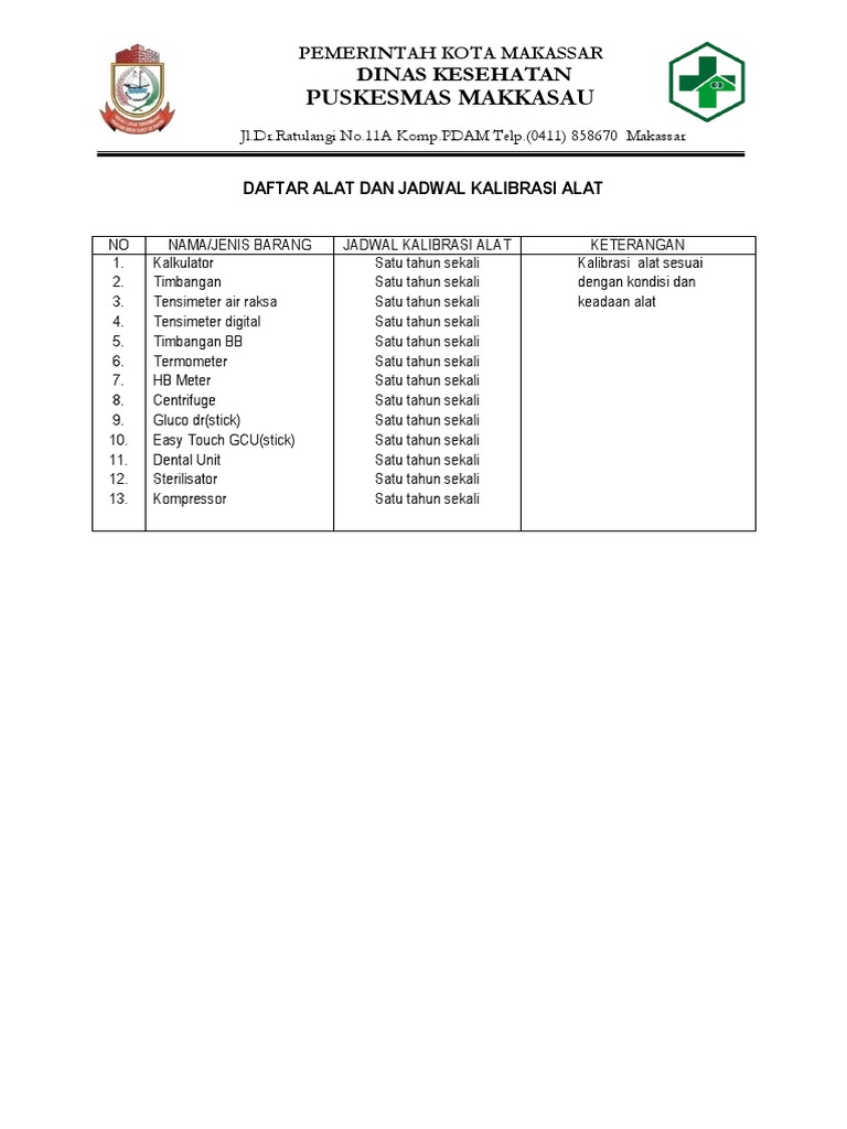 8.6.1.3.b Daftar Alat Dan Jadwal Kalibrasi | PDF