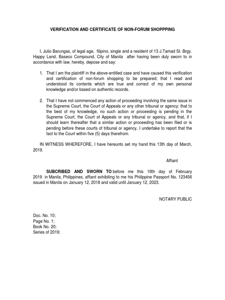 Verification and Certificate of Non | PDF