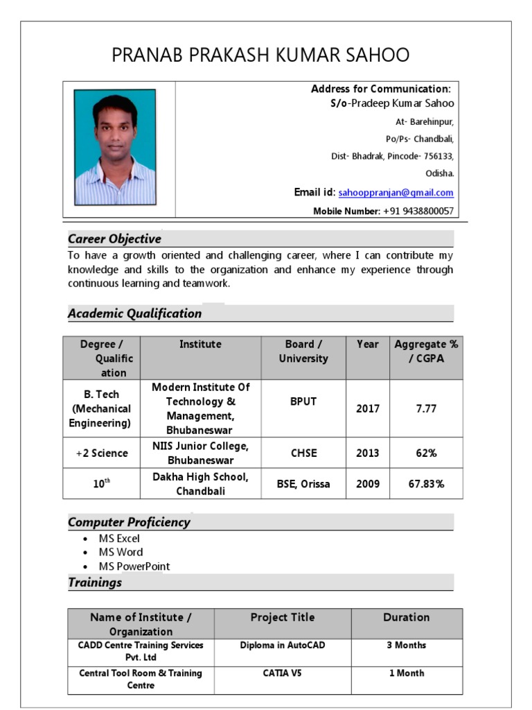 Pranab Prakash Kumar Sahoo: Career Objective | PDF | Psychological Concepts | Cognition
