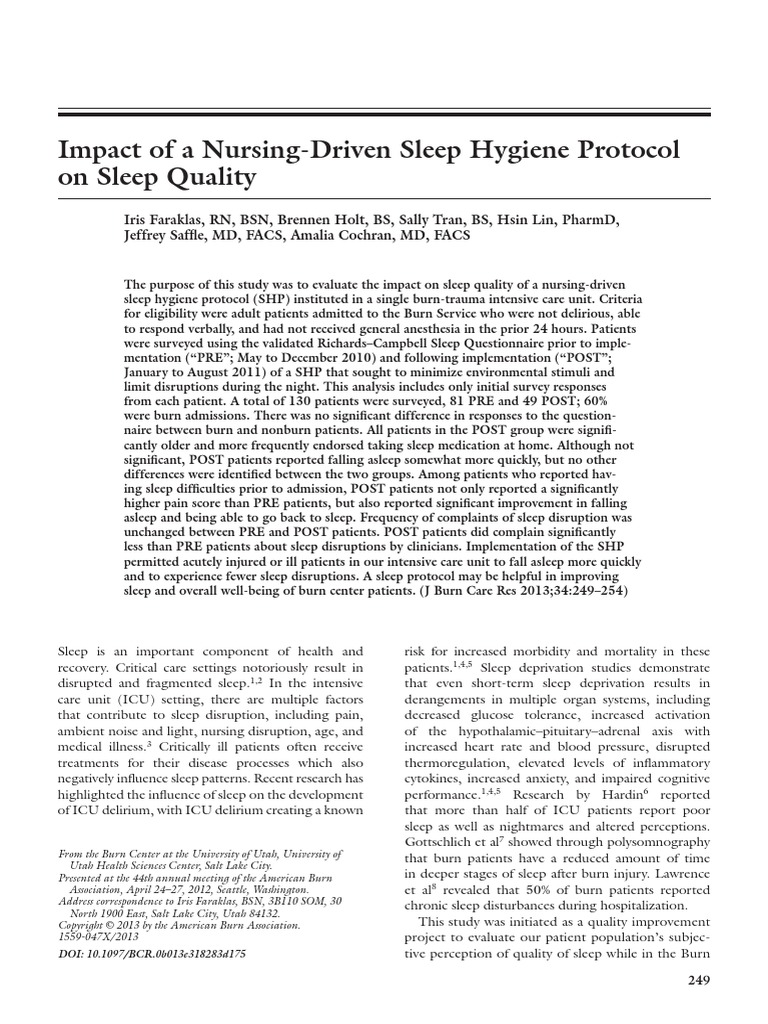Impact of A Nursing-Driven Sleep Hygiene Protocol On Sleep Quality ...