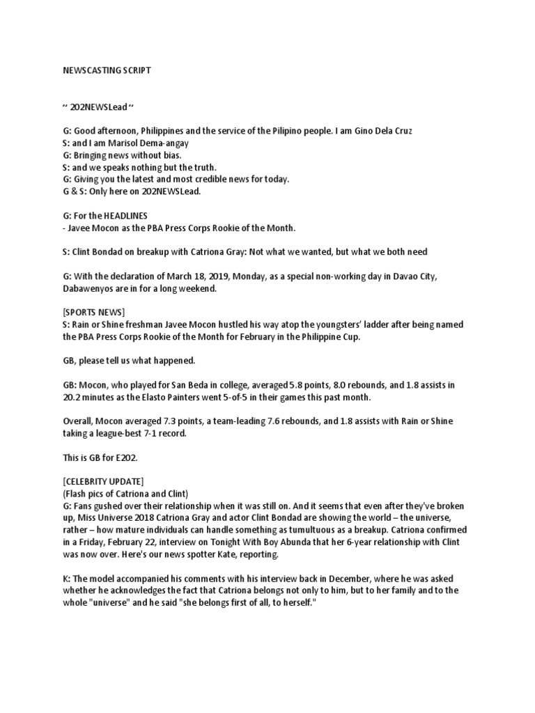 Newscasting Script Sample | PDF | Weather | Weather Forecasting