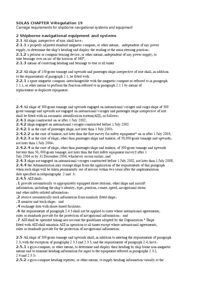 SOLAS Ch V Regs for Ship Nav Systems | PDF | Compass | Navigation